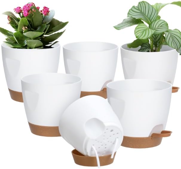 Amazon.com: 5-Pack Plant Pots with Drainage 7/6.5/6/5.5/5 Inch Self ...