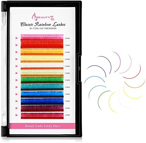 Amazon.com: Beauty7 Colored Lash Extensions Rainbow Classic D+ Curl 0 ...