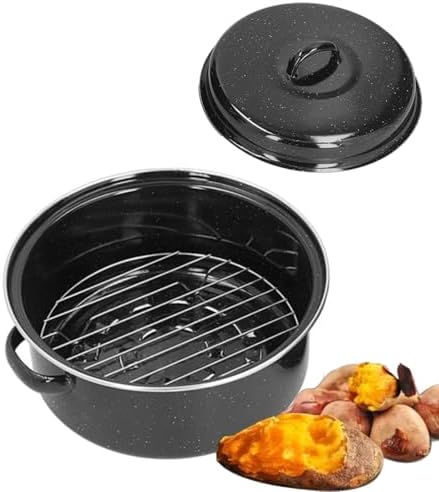 Oval Roaster Pan, 20 cm Roasting Pan Enamel Oval Roasting Pot with Lid ...