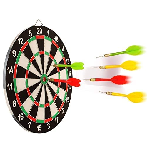 LUCHILA Dart Board Game - 15 Inch Self-Healing Board, Double Sided, Includes 4 Darts, Mounting ...