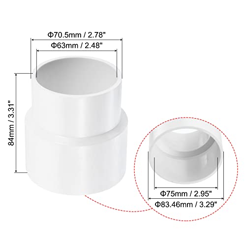 PATIKIL PVC Reducer Pipe Fitting 75mm to 63mm ID, Straight Coupling ...