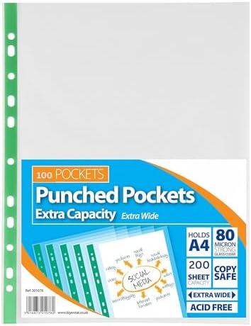 100 Pack of A4 Large Extra Capacity Strong Plastic Poly Pockets Wallet ...