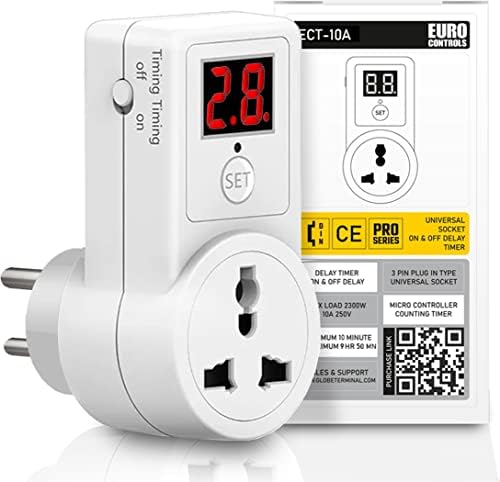 EuroControls Euro ECT10A Socket Type 10 A On or Off Delay Timer ...