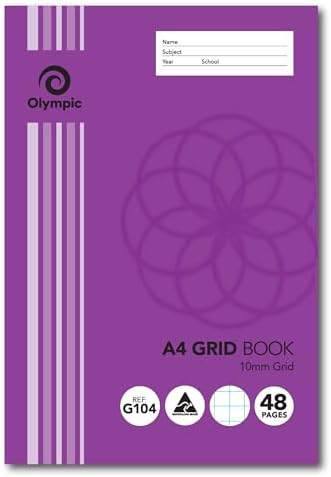 Olympic A4 Grid Book, 48 Pages, 10mm Squared Maths Book : Amazon.com.au ...