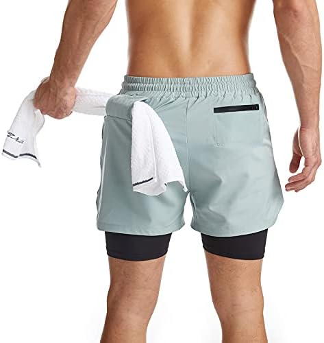 Surenow Mens 2 in 1 Running Shorts Quick Dry Athletic Shorts with Liner ...