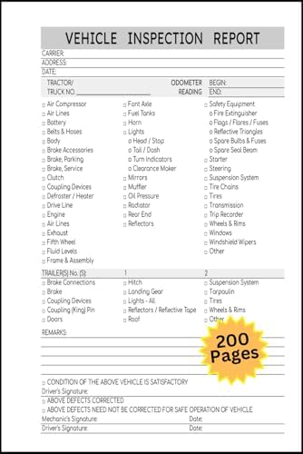Driver Vehicle Inspection Report Book: Daily Vehicle Inspection ...
