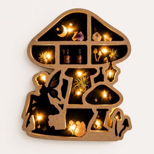 Amazon.com: Pinkunn Wooden Mushroom Decor Floating Shelves with Light ...