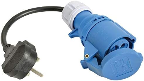 K M Electronics® 13A Rubber UK Plug to 16A Blue Socket Caravan Hook UP ...