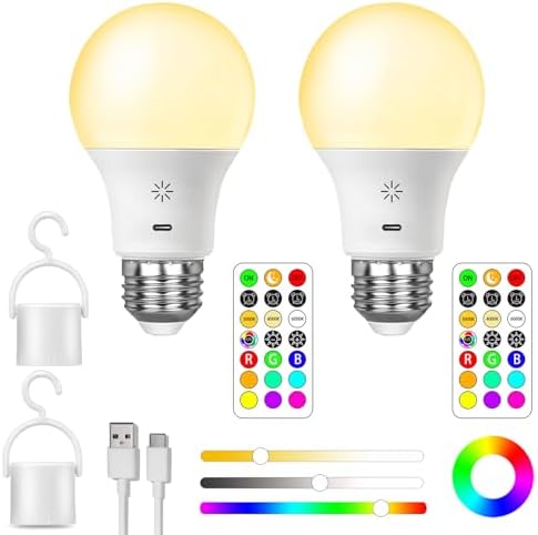 USB Rechargeable Light Bulb with Remote Control, 8W Smart RGB Color ...