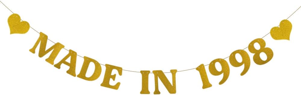 Amazon.com: MADE IN 1998 Banner, Pre-Strung,Funny Gold Glitter Paper ...