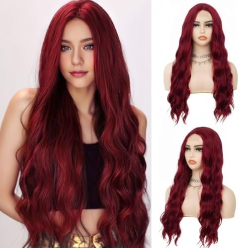 Amazon.com : Salaibs Red Long Curly Wavy Wigs for Women Synthetic Lace ...