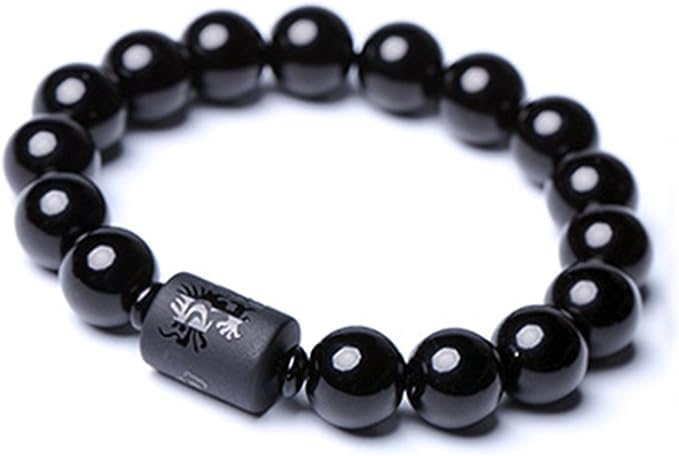 Amazon.com: FoOhy Natural Obsidian Stone Bead Bracelet Couple Men 12mm ...