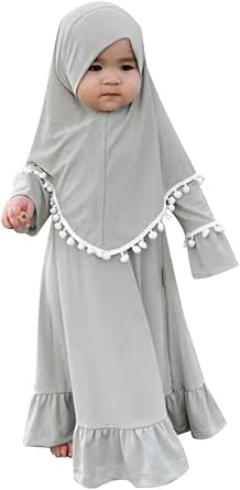 Kids Baby Girls Muslim Dress Ramadan One Piece Maxi Prayer Dress with ...