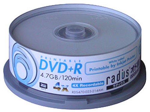 Radius Technology DVD+R Printable 4.7 GB / 120 Min 4x ( 25 pack Cake ...