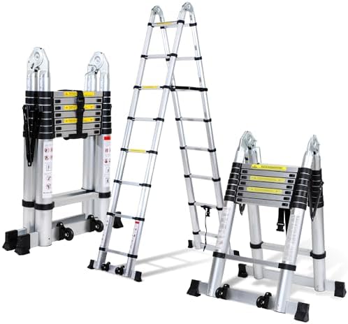 Échelle télescopique pliable en aluminium Jopassy 5 m - Échelle extensible - Antidérapante ...