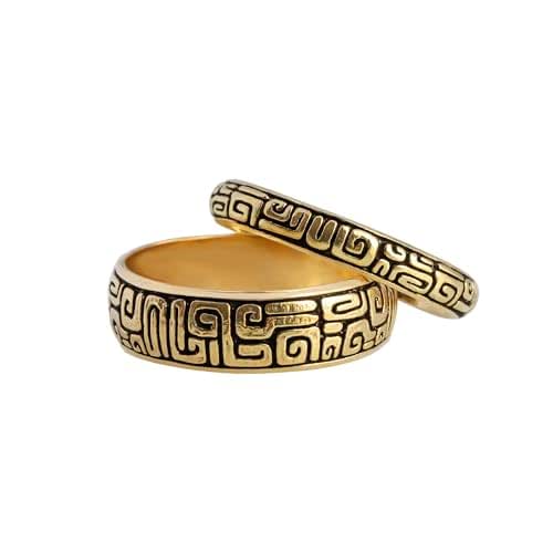 Amazon.com: Aztec 14k solid gold wedding ring set Tribal his and hers ...
