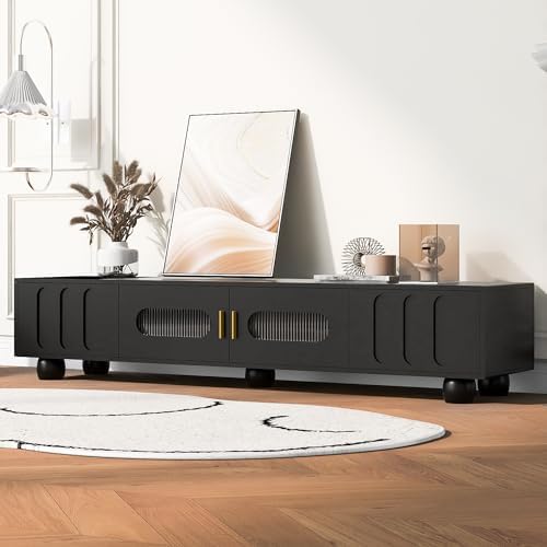 Amazon.com: WERMO 71’’ Black TV Stand with Storage and Shelves Designed ...