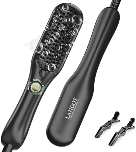 LANDOT Mini Hair Straightener Brush - Ionic Heated Straightening Brush ...