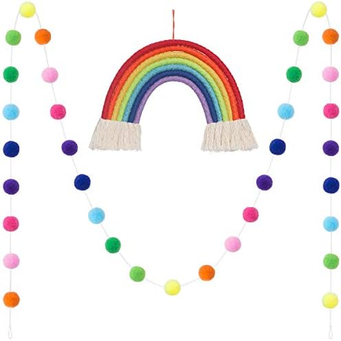 Amazon.com: Sumind 5 Pcs Rainbow Tassel Garland Boho Pom Pom Garland ...