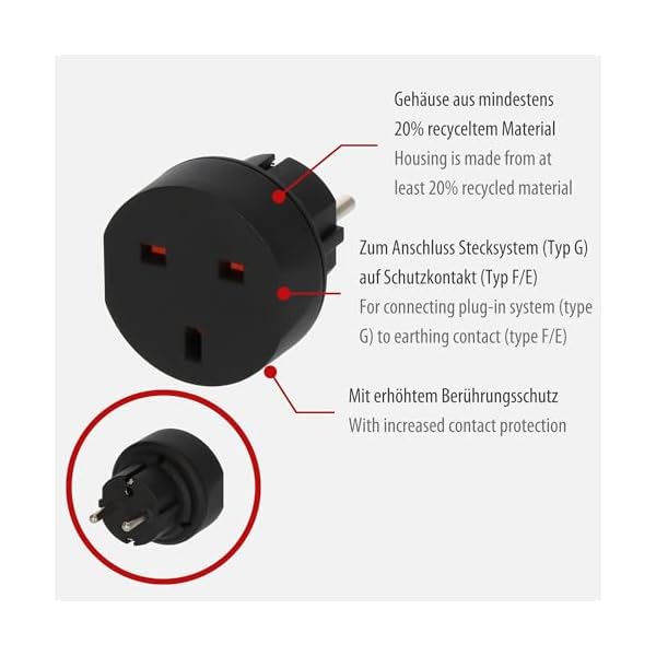 Brennenstuhl 1508530 UK to EU Plug Travel Adapter, Black, Frequency ...