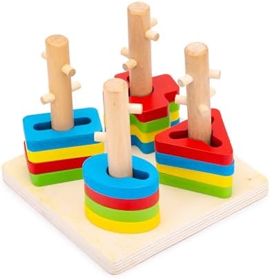 KIDS KINDLY Wooden Geometric Shape Sorter Toy for Kids, 4 Column Set ...