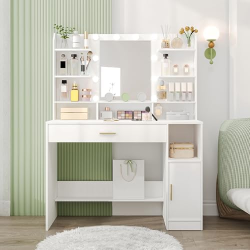 Hzuaneri Dressing Table with LED Light, 2 Sockets and 2 USB Ports ...