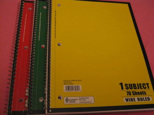 Norcom Wide Ruled 70 Sheets 1 Subject Notebooks (Set of 20) - Colors ...
