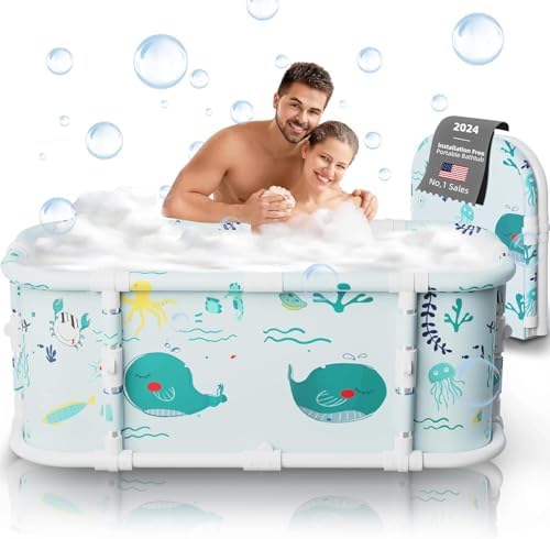 55" Extra Large Portable Foldable Bathtub Soaking Bathing Tub with ...