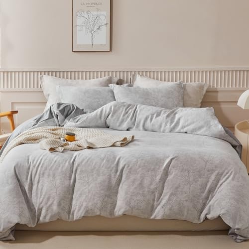WARMDERN Grey Duvet Cover King Size-Microfiber White＆Grey Branch ...