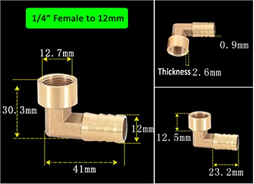 HATOOLHA Brass Barb Hose Fitting, Elbow Pipe Connector 12mm Barbed to 1 ...