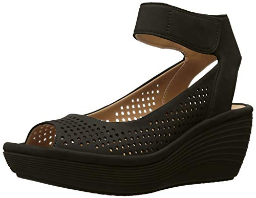 Clarks Women's Reedly Salene Wedge Sandal, Black Nubuck, 8.5 W US ...