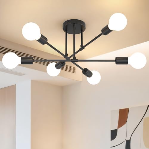 Phaosio Modern Sputnik Chandelier 6-Light, Black Semi Flush Mount ...