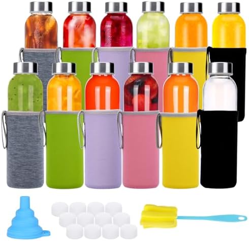 Amazon.com: Glass Water Bottles 6 Pack With Sleeves and Stainless Steel ...