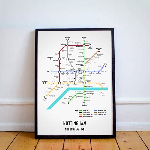 Nottingham Nottinghamshire Underground Style Transport Map Art Print A4 ...