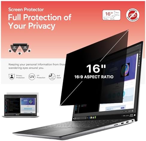 BERSEM 16 inch Removable Laptop Privacy Screen Filter for 16:9 Ratio ...
