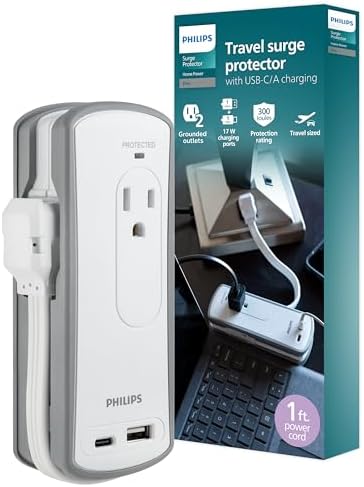 Amazon.com: Philips 2-Outlet Travel Surge Protector, 2 USB 1A/1C, 5V/3 ...