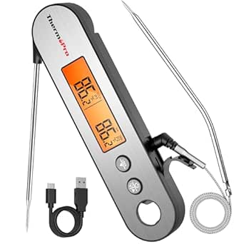 Amazon.com: ThermoPro TP610 數位肉類溫度計 適用於烹飪 可充電即時讀取食物溫度計 附旋轉 LCD 螢幕 防水 烹飪 ...