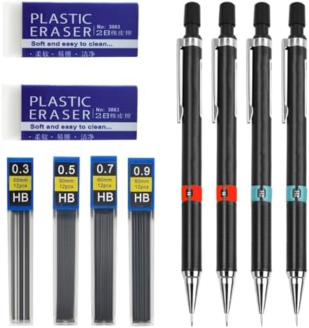 10Pcs Mechanical Pencil Set 0.3 0.5 0.7 0.9mm Hb Mechanical Pencil ...
