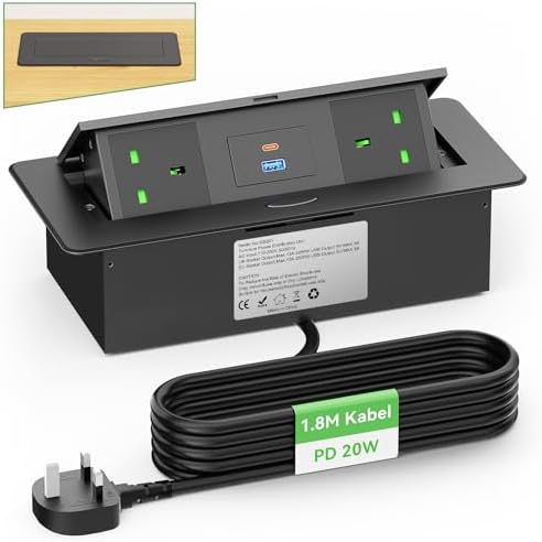 Desktop Power Socket with USB C PD20W, Aluminum Recessed Power Strip 2 ...