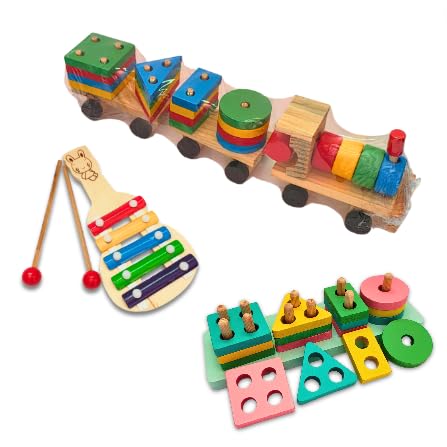 Eco Elf Wooden Train Stacker, Xylo Guitar 5 notes and 4 in 1 Stacker ...