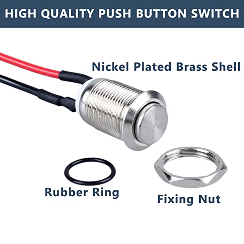Snapklik.com : DMWD 2-Pack 12mm Momentary Metal Waterproof Push Button Switch Raised Head 1/2 ...