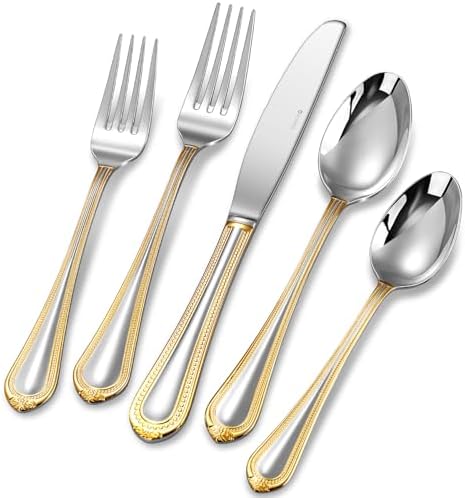 Amazon.com | Mikasa, Gold Accent Regent Bead Flatware Service for 12 ...