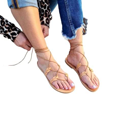 Amazon.com: Braided tie up sandals, Lace Up Leather Sandals for Women ...