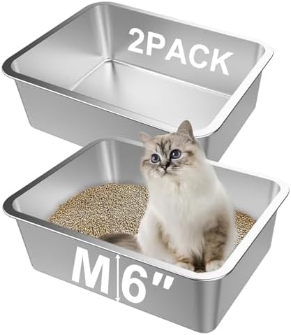 Lawei 2 Pack Stainless Steel Cat Litter Box, Rust Proof Metal Cat Box ...