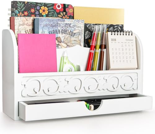 Amazon.com: Juvale White Wooden 3 Tier Desktop Mail Organizer with ...