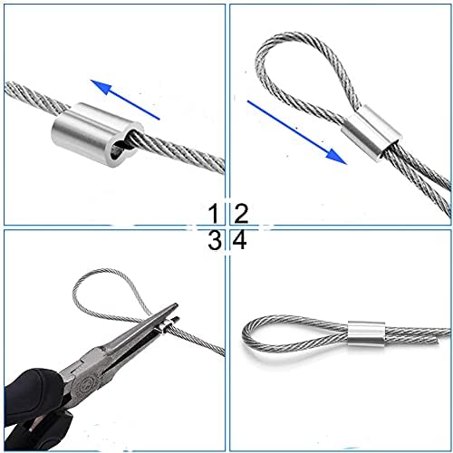 100 Pack Wire Rope Aluminum Loop Sleeve, 4mm Crimping Loop Sleeve Clips ...
