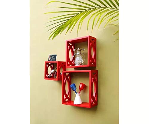 Kraftopedia® Craved Square Shaped Wall Mounted Shelf Rack Set of 3 ...