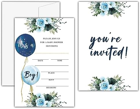 Amazon.com : DETIHO Balloon Elephant Baby Shower Invitation Cards With ...