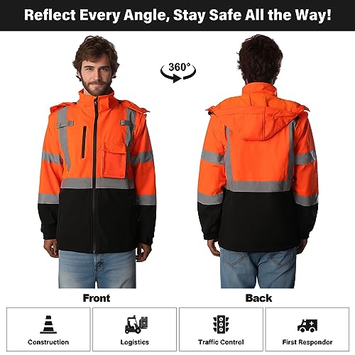 Snapklik.com : SHORFUNE High Visibility Softshell Waterproof Safety ...