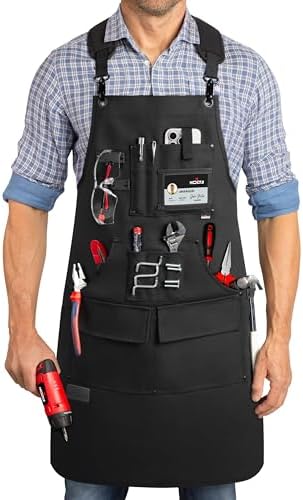 TIPKITS Woodworking Apron with 9 Tool Pockets, Work Aprons 20 oz Waxed ...